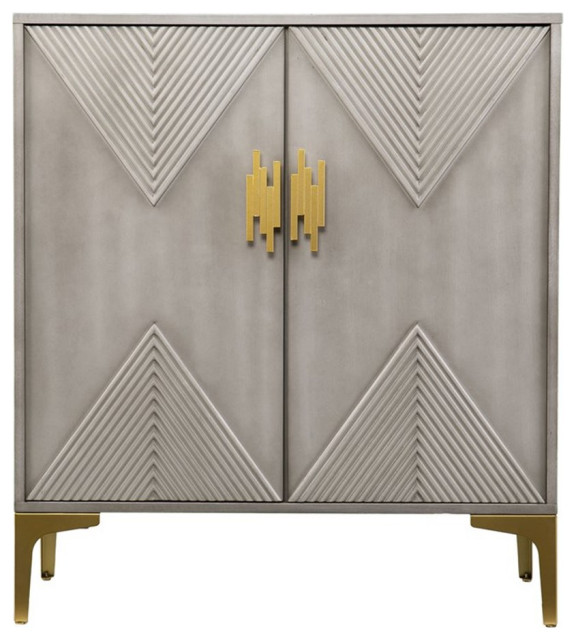 Maklaine Contemporary Modern Storage Cabinet in Gray Washed/Gold ...