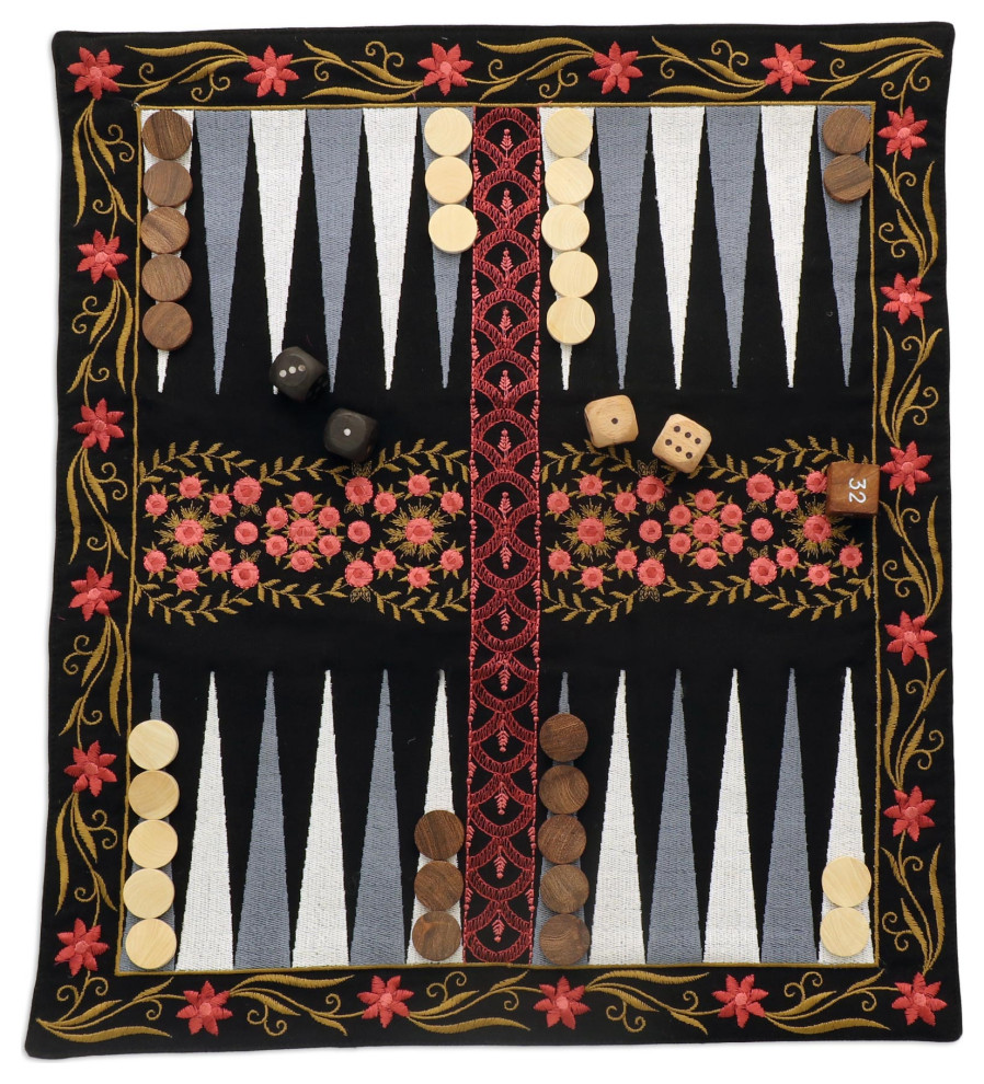 Novica Handmade Ganga Garden In Pink Cotton And Wood Backgammon Set ...