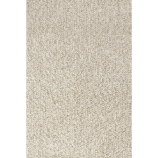 Ivory Wool Blend Farmhouse Area Rug, Rectangular, Flatweave Design, 6 ...
