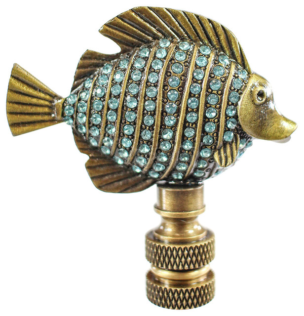Tropical Fish Lamp Finial with Aagean Blue Glass Antique Metal 2.25"h ...