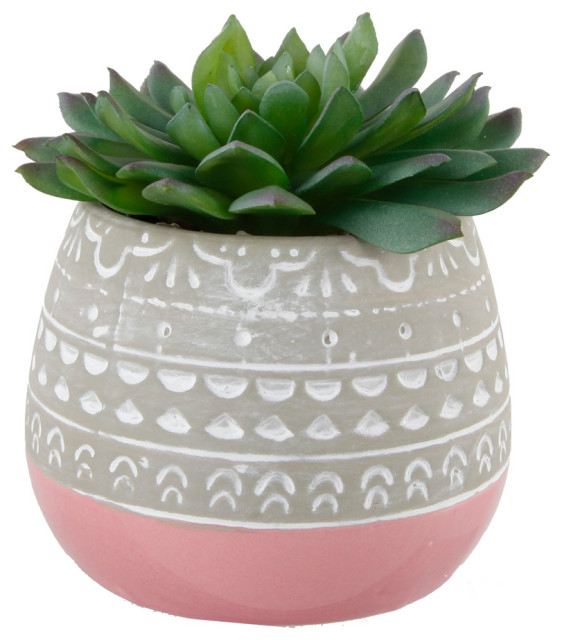Succulent In 2 Tone Mayan Ceramic Pot,Pink - Contemporary - Artificial ...