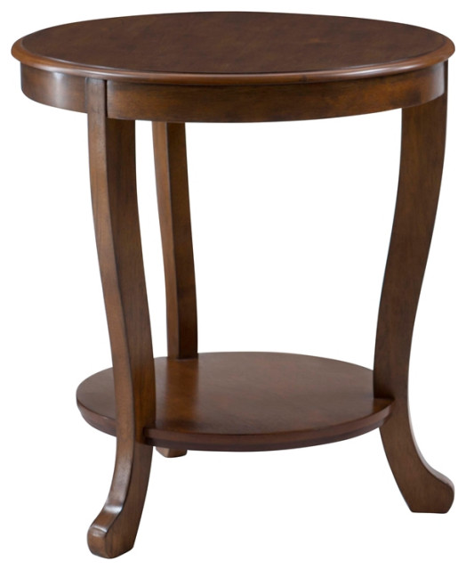 Linon Merce 22" Round Wood Side Table with Shelf in Hazelnut Brown ...