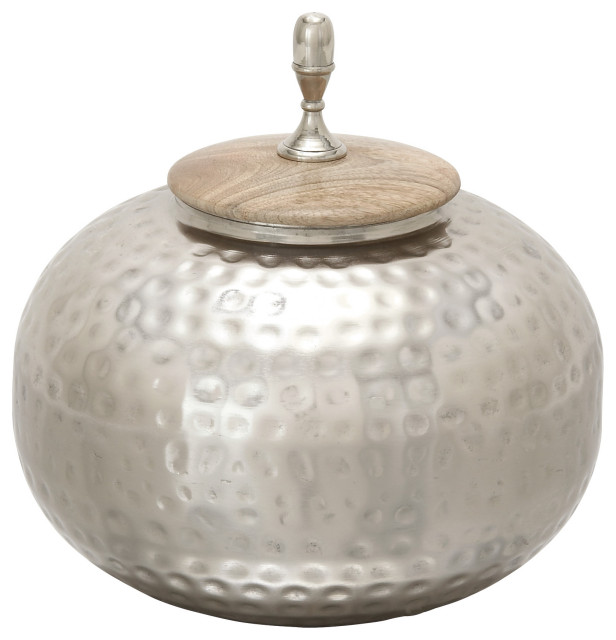 Contemporary Silver Metal Decorative Jars 37531, 11" x 11" x 12 ...