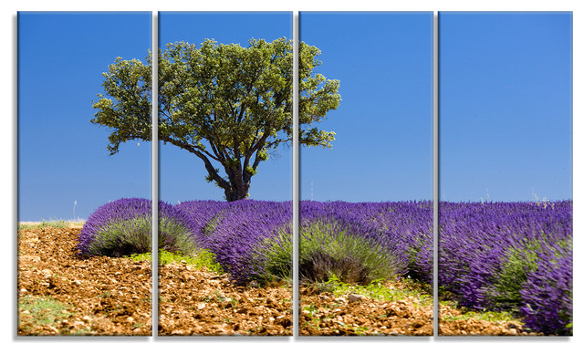 Lone Green Tree in Lavender Field, Multipanel Large Landscape Canvas ...