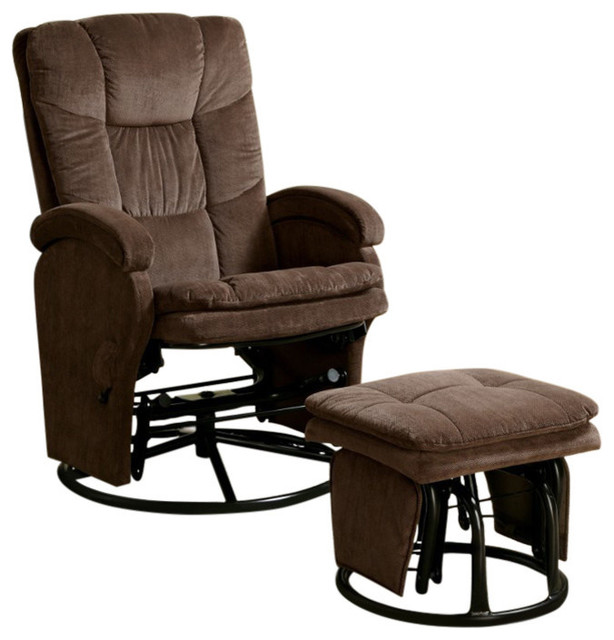 Extra Relaxing Glider Chair With Ottoman, Chocolate - Transitional ...