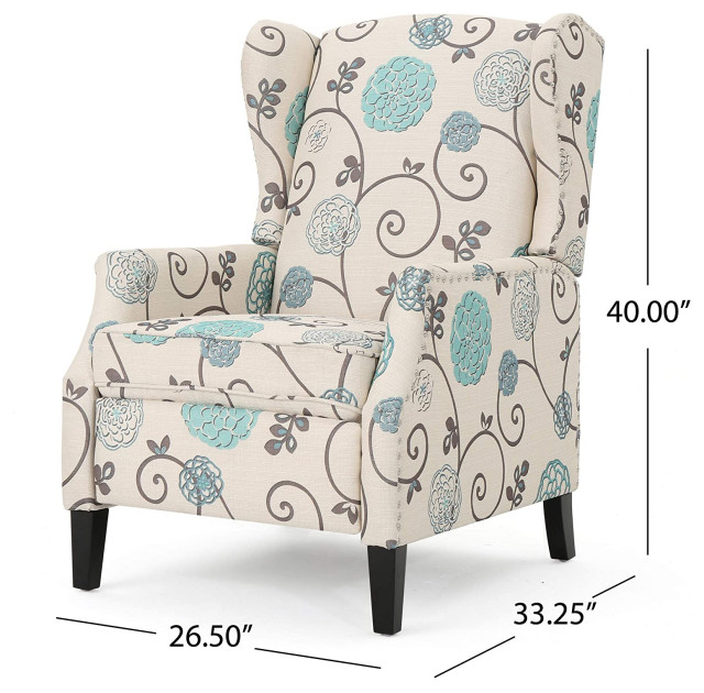 2 Pack Recliner, Light Beige Polyester Upholstered Seat With Blue ...