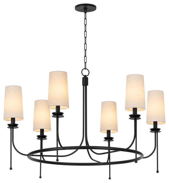 Calder 6-Light Linen Chandelier, Forged Iron - Transitional ...