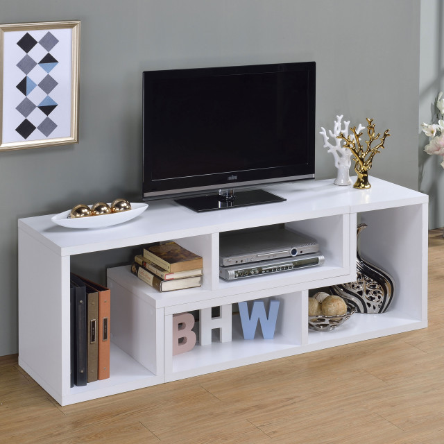 Velma Convertible TV Console and Bookcase White - Transitional ...