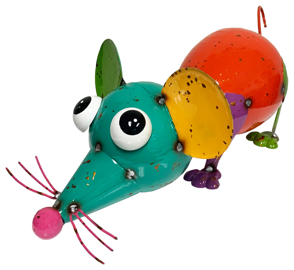 Metal Mouse Garden Statue with Orange Body Outdoor Sculpture Patio ...