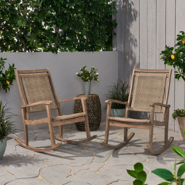 Lucas Outdoor Rustic Wicker Rocking Chairs, Set of 2 - Tropical ...