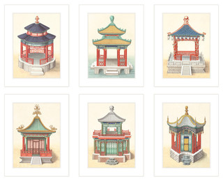 Set of 6, Chinoiserie Pagoda Architectural Drawing 8"x11" Prints ...