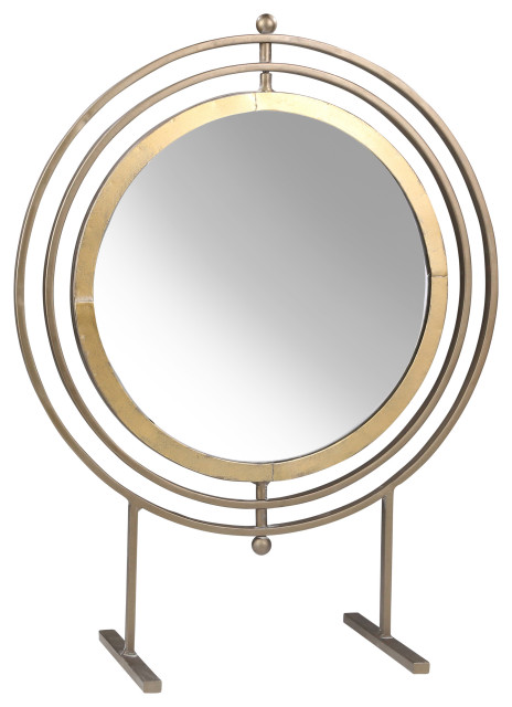 Benzara Elegant Round Metal Table Top Mirror with Swivel Centre, Large ...