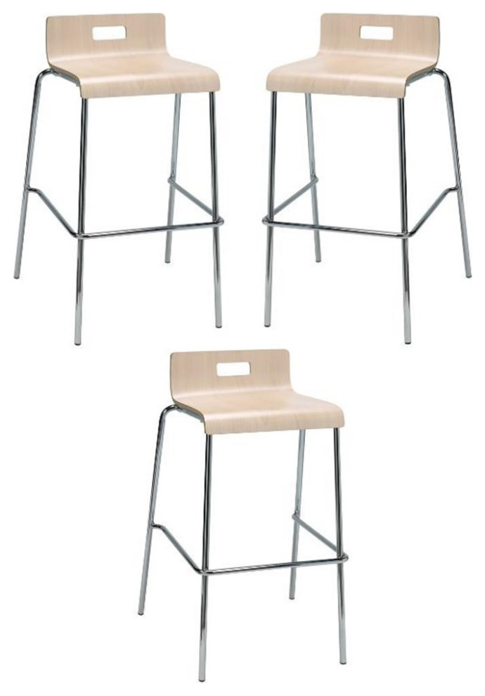 Home Square 30" Stylish Wooden Low Back Bar Stool in Natural - Set of 3 ...