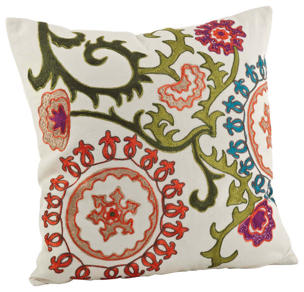 18" Mai Na Elegant Floral Embroidered Filled Decorative Throw Pillow ...