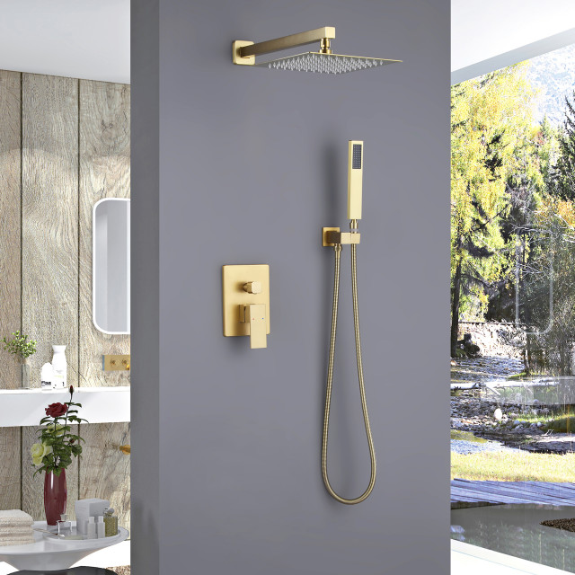 Pressure Balanced Rain Shower System with Hand Shower-Includes Rough-in ...