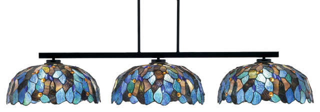 Atlas 3-Light Bar, Matte Black Finish, 16" Blue Mosaic Art Glass ...