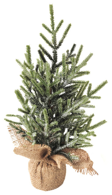 Frosted Pine Tree With Natural Jute Base Christmas Decoration 13.25 ...