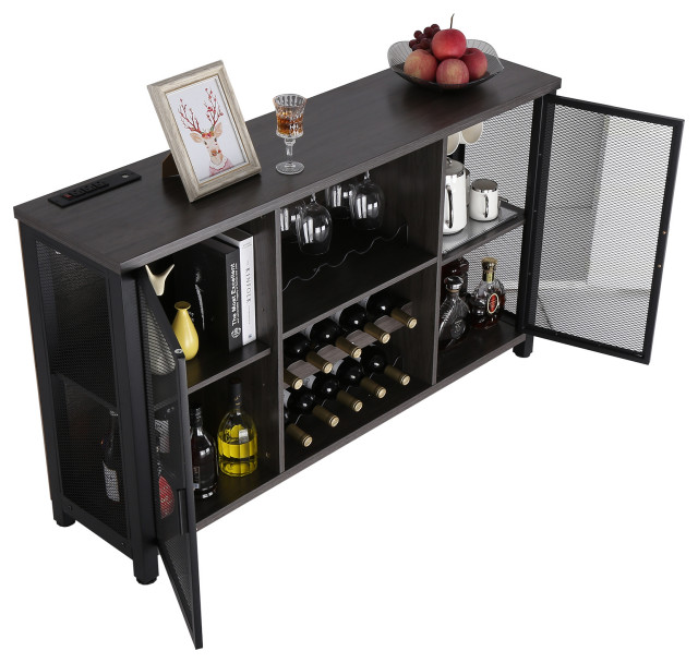 VEVOR Industrial Bar Cabinet Wine Bar Table With Wine Rack for Liquor ...