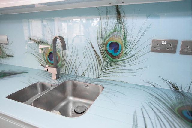 Custom Printed Peacock Feathers Design Glass Worktop & Splashback - Modern - Hertfordshire - by ...