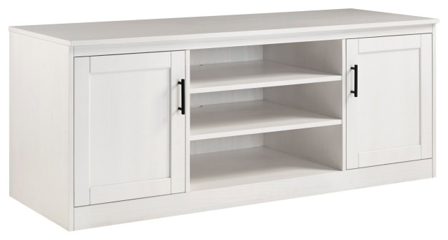 Contemporary TV Stand, Pine Frame With Framed Doors & Open Shelves ...