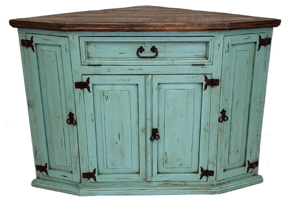 Rustic Turquoise Corner TV Stand - Farmhouse - Entertainment Centers ...