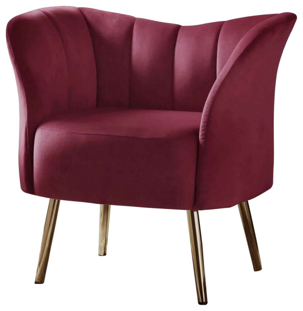 Channel Tufted Flared Back Accent Chair with Slanted Legs, Red and Gold ...