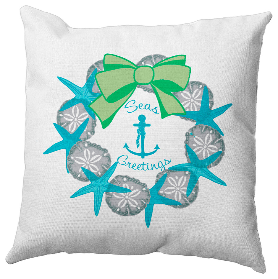 Seas and Greetings Wreath Accent Pillow, 20"x20" - Beach Style ...