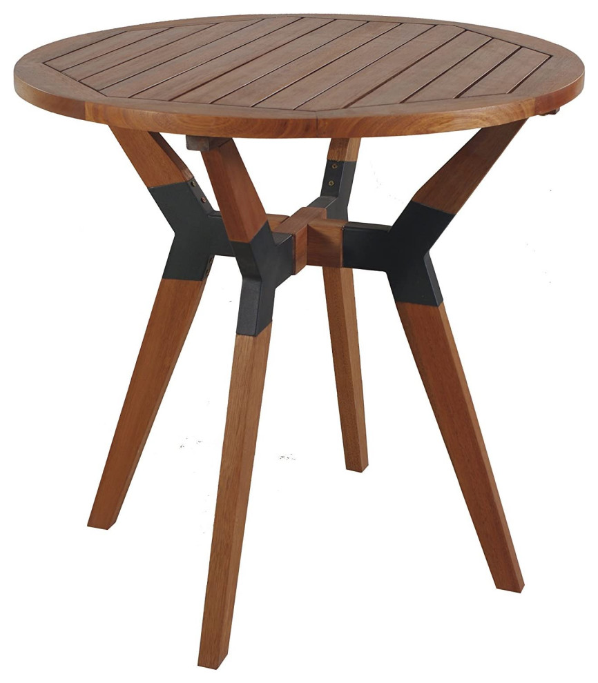 Outdoor Bistro Table, Eucalyptus Hardwood With Slatted Round Top, Brown ...
