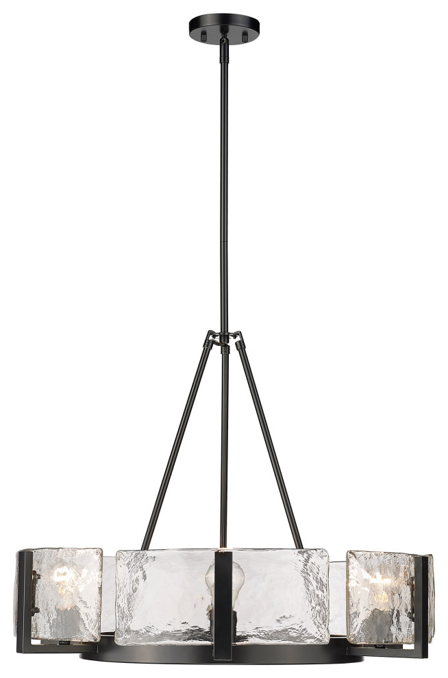 Aenon 6-Light Chandelier, Matte Black With Hammered Water Glass ...