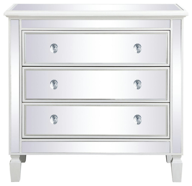 33" Mirrored 3 Drawer Chest, Antique White - Transitional - Accent ...