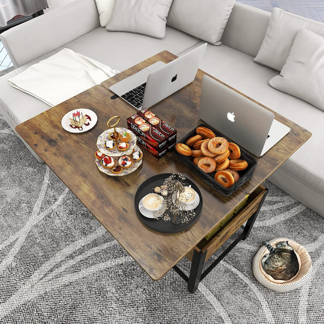 2 Way Lift Top Coffee Table with Hidden Compartment and Storage Shelves ...