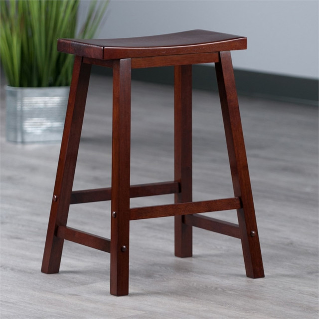 Winsome Satori 24" Solid Wood Saddle Seat Counter Stool in Antique ...