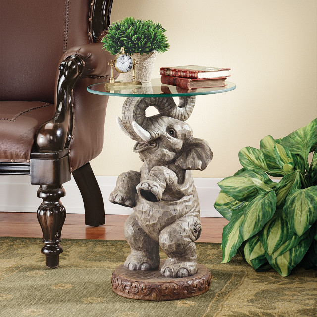 Good Fortune Elephant Glass-Topped Table - Contemporary - Side Tables ...