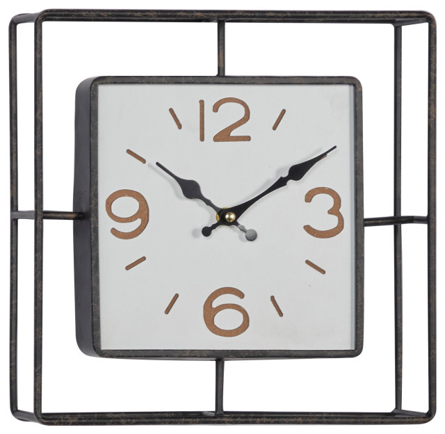 Contemporary Black Metal Wall Clock 43312, 12" x 3" x 12" - Industrial ...