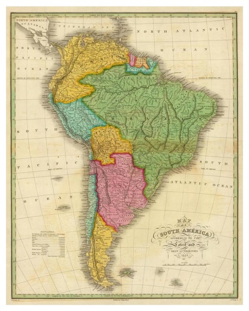 "Map of South America, 1826" Digital Paper Print by Anthony Finley, 15 ...