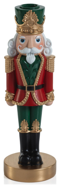 Feya Red and Green Nutcracker Taper Candle Holder, 10" - Contemporary ...