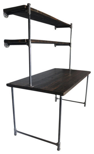 Reclaimed Wood Desk, 2 Shelves, Wall Attach, 36"x36" - Rustic - Desks ...