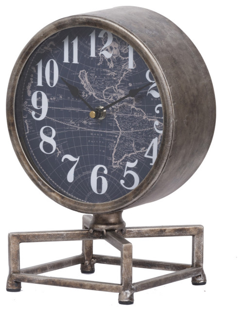 Metro Desk or Table Clock, Silver/Antique White/Dark Blue - Industrial ...