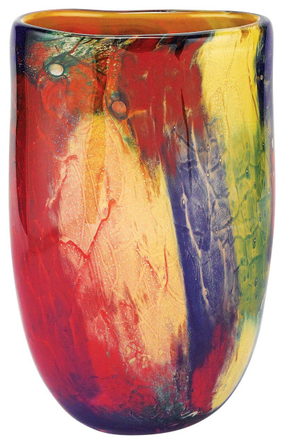11 Multicolor Art Glass Oval Vase, 7in x 4in x 11in - Contemporary ...