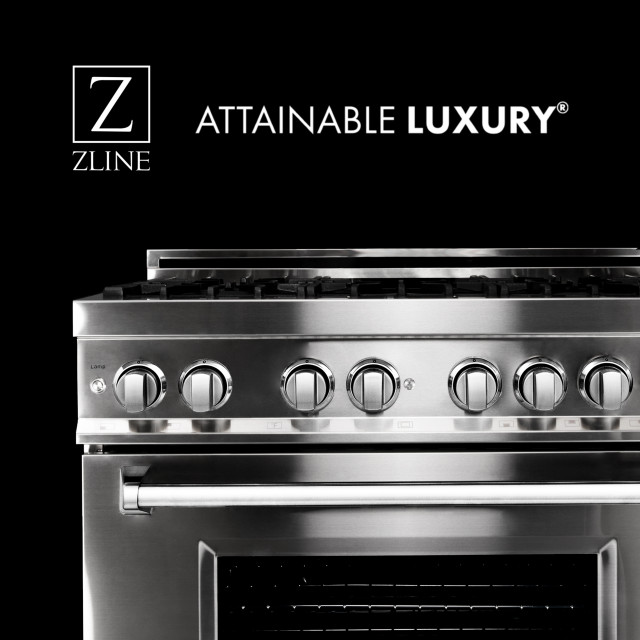 ZLINE 36" Range Gas Stove/Electric Oven, DuraSnow and Black Matte Door ...