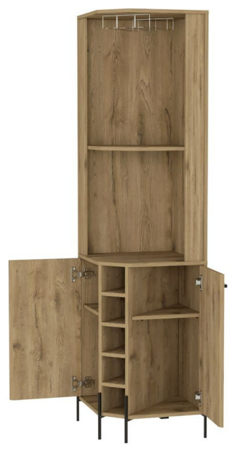 Reese Corner Bar Cabinet with Glass Rack, 5 Wine Cubbies, and Shelves ...