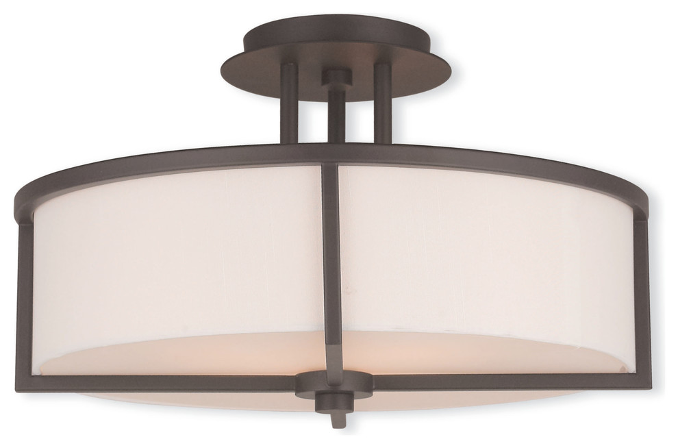 Ceiling Mount With Handcrafted Off-White Fabric Hardback Shade ...