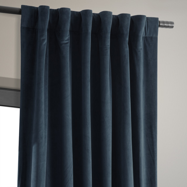 Signature Midnight Blue Blackout Velvet Curtain Single Panel, 50"x120 ...