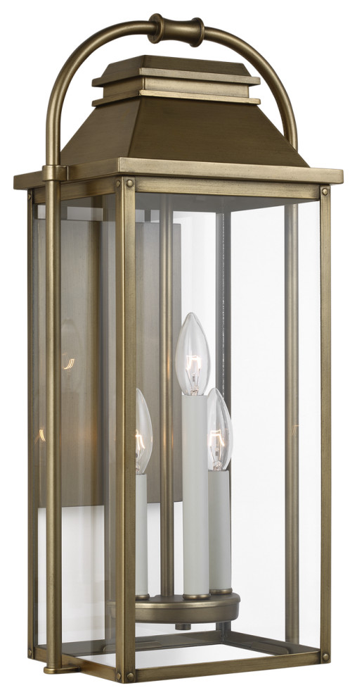 Wellsworth Three Light Lantern in Painted Distressed Brass ...