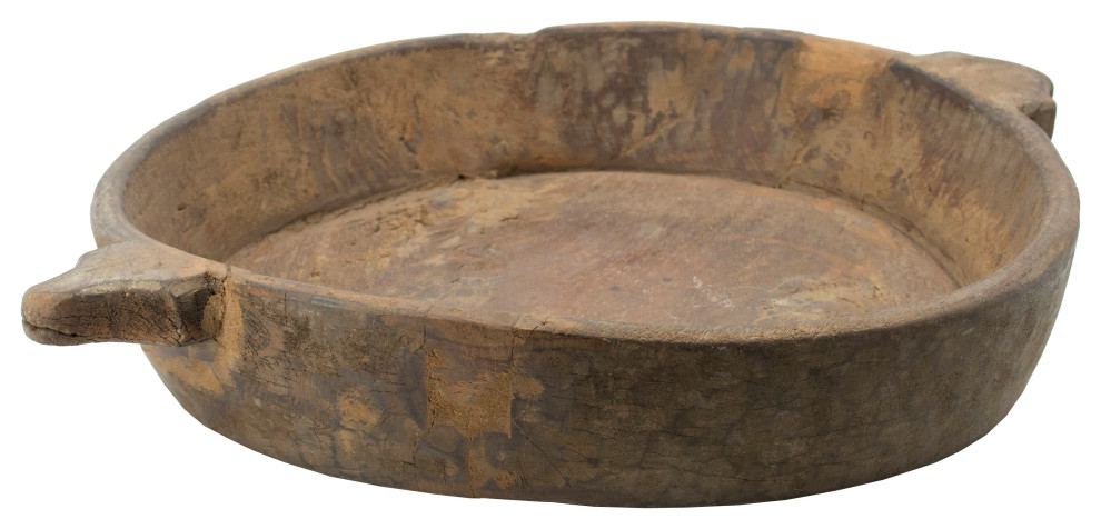 Carved Wooden Decorative Bowl w/ Handle D14.5x4" - Rustic - Decorative ...