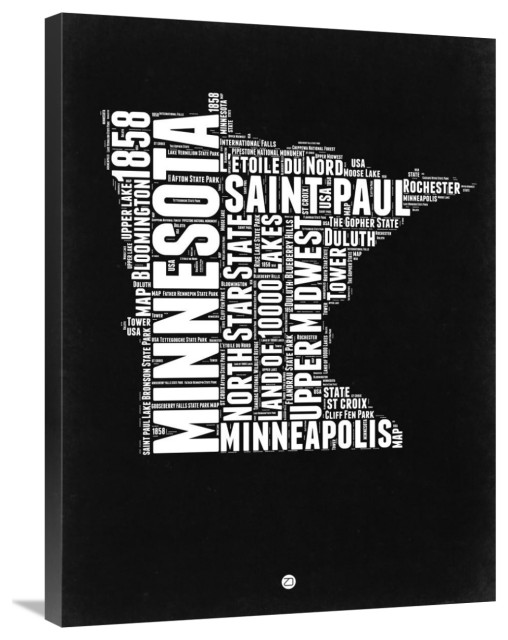 "Minnesota Black and White Map" Fine Art Print, 24" x 32" - Modern ...