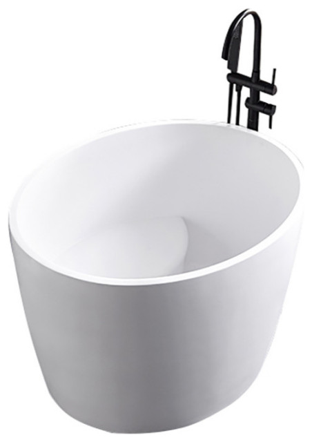 Deep Oval Freestanding Matte White Stone Resin Soaking Bathtub Without ...