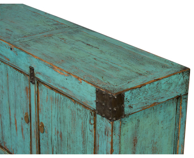 Vintage Distressed Light Blue Elmwood Tang Asian Sideboard - Asian ...