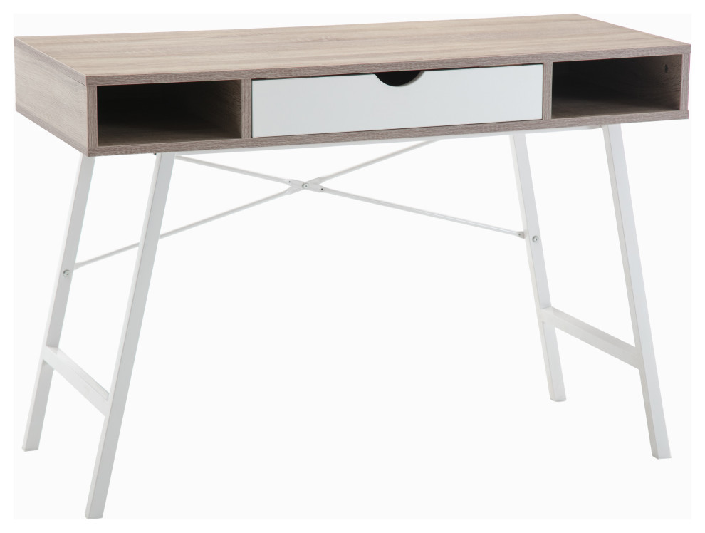 Julia Light Brown Oak and White Desk With Drawer and 2 Compartments ...