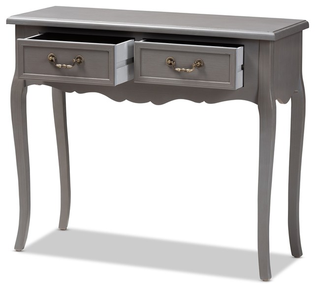 Antique French Country Cottage Gray Finished Wood 2-Drawer Console ...
